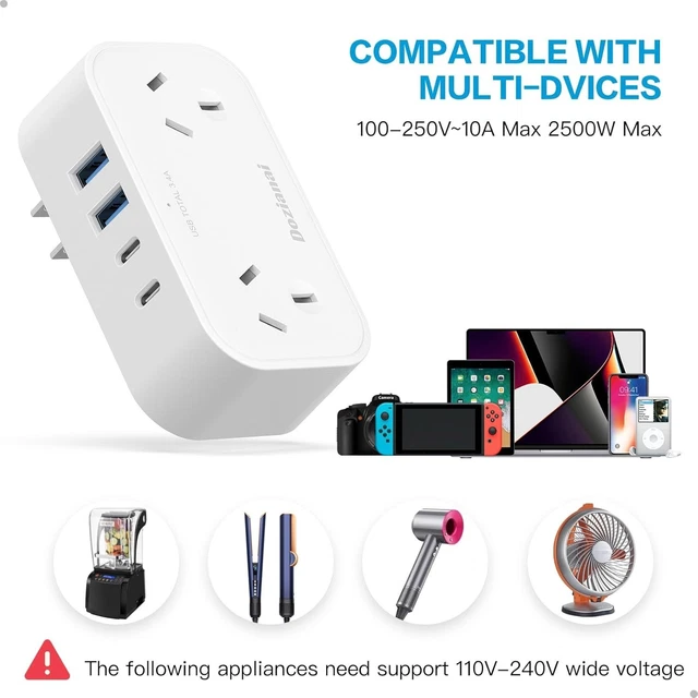 US TRAVEL ADAPTER, AU to USA Power Adapter Travel Power Plug Type B 2 ...