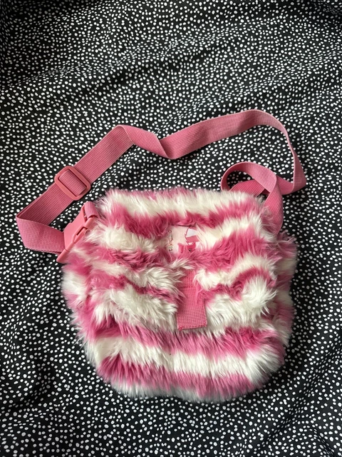 JELLYCAT KITTY GALORE Cat Fluffy Purse Rare Pink Striped Bag Crossbody ...
