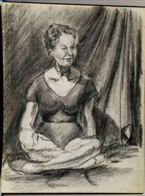VINTAGE GRAPHITE PENCIL Drawing on Paper Mid Century Woman tob £62.33 ...