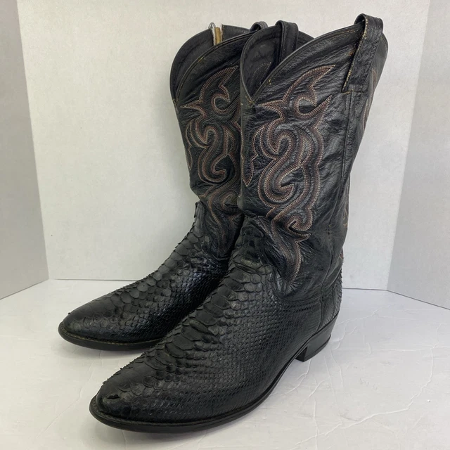 VINTAGE DAN POST Python Snakeskin Black Men's Cowboy Boots Size 11 EW ...