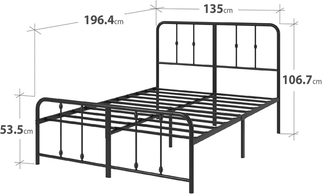 BLACK METAL BED Frame Double 4ft6 w/ Headboard Footboard 35cm Storage £ ...