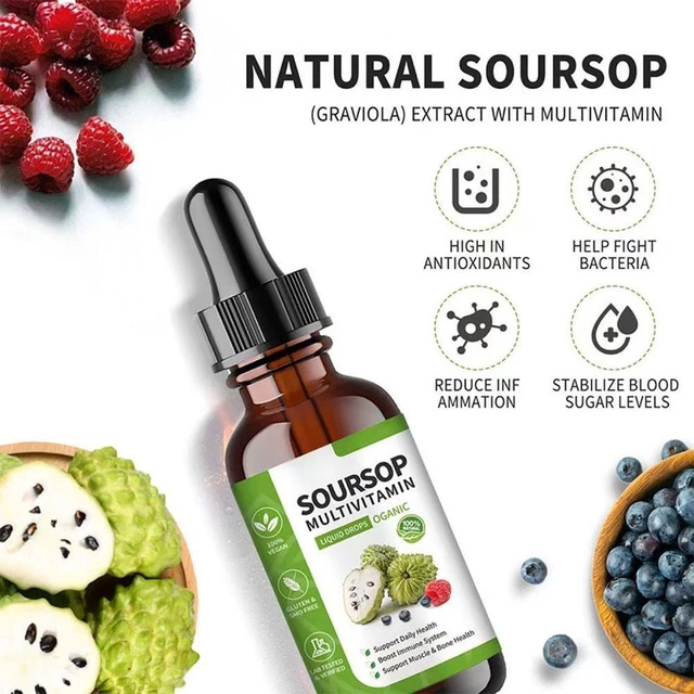 SOURSOP MULTIVITAMIN LIQUID Drops,Organic Soursop Leaf Extract 1-5x £7. ...