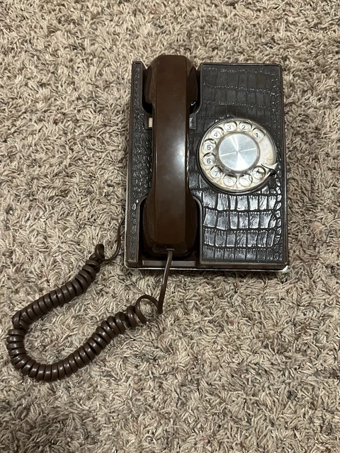 VINTAGE WESTERN ELECTRIC Rotary Dial Phone Alligator Inlay Brown MCM £ ...