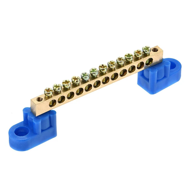 TERMINAL GROUND BAR Screw Block Barrier Brass 12 Positions Blue $14.36 ...