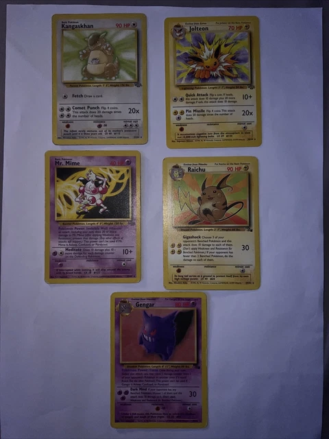 5 RARE FOSSIL Jungle Pokémon Cards Gengar Raichu Mr Mime Jolteon ...