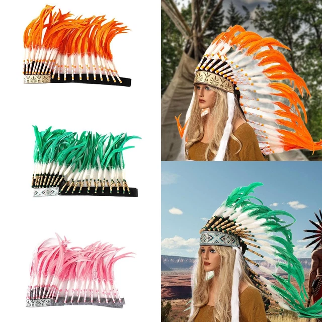 INDIAN FEATHER HEADDRESS Fancy Dress Indian Hat for Performance Cosplay ...