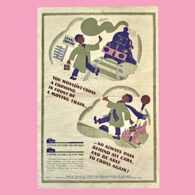 VINTAGE ORIGINAL 1940S WW2 Children’s Road Safety Poster Double Sided ...