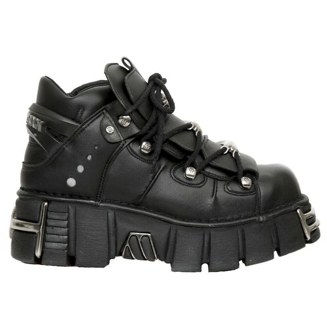 NEW ROCK TOWER Shoes Metallic black leather biker Goth boots UK2026 £57 ...