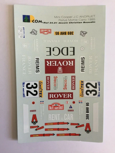 DECALS 1/24 ROVER Mini Cooper Andruet Rallye Monte Carlo 1995 Wrc Rally ...