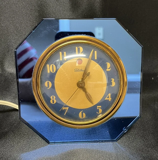 VINTAGE 1930'S ART Deco Telechron "Iris" 3F65 Cobalt Blue Mirror Clock ...