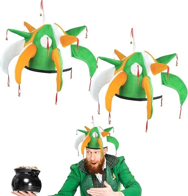 2 X ADULT irish Tricolour Jester Hat with Bell St patrick's FancyDress ...