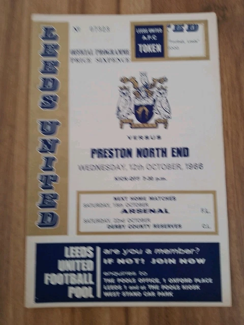 (RARE) LEEDS UNITED V Preston North End 12Th October 1966 League Cup ...
