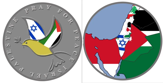 ISRAEL PALESTINE SILVER Gold Coin Dove Pray for Peace Map Middle East ...