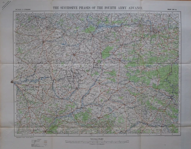 1918 WW1 WWI Map The Successive Phases Of The 4Th Fourth Army Advance ...