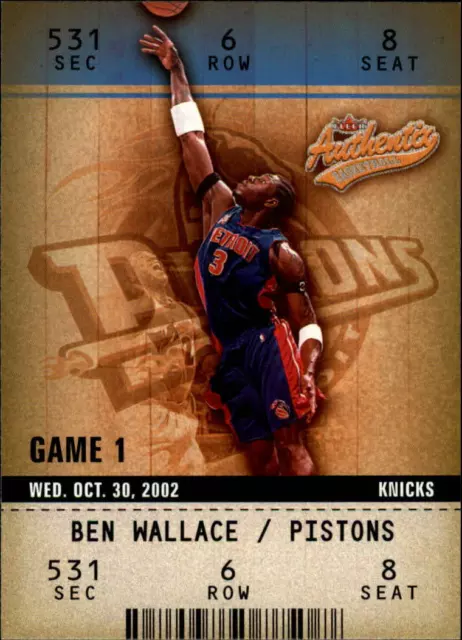 2002-03 FLEER AUTHENTIX Detroit Pistons Basketball Card #6 Ben Wallace ... 2002-03 FLEER AUTHENTIX Detroit Pistons Basketball Card #6 Ben Wallace ...