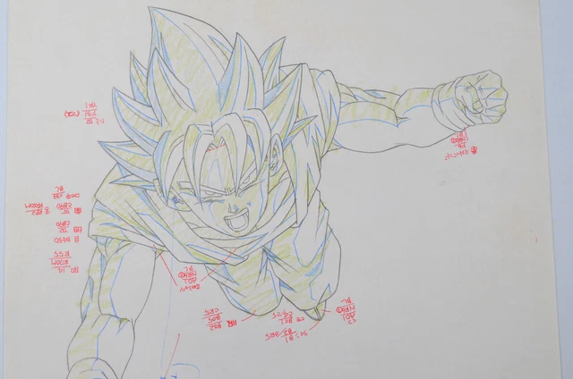 ORIGINAL SUPER SAIYAN Goku Dragon Ball Z DBZ Cel Anime Production Ink £ ...