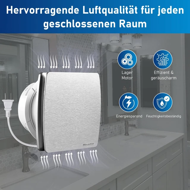 BADLÜFTER LEISE MIT Feuchtesensor Nachlauf Bad WC Wand Ventilator ...
