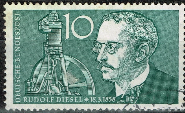 GERMANY FAMOUS INVENTOR Rudolf Diesel and his motor stamp 1958 A-2 £4. ...