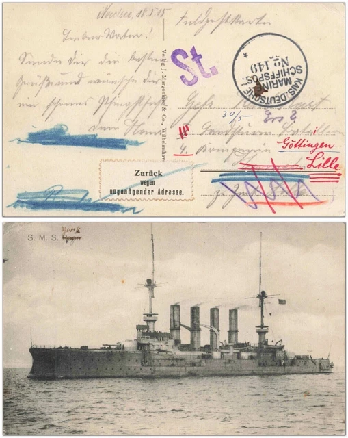 AK SMS ROON/YORK Feldpost Marine 1915 MSP 149 d. 10. Torpedoboots ...