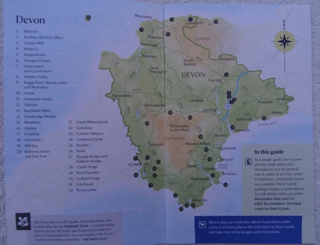 DEVON NATIONAL TRUST Brochure / Map / Guide 2019.24 pages. 32 places ...