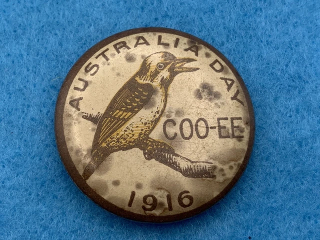 SCARCE LARGE WW1 AUSTRALIA DAY 1916 COO-EE KOOKABURRA Button Day Badge ...