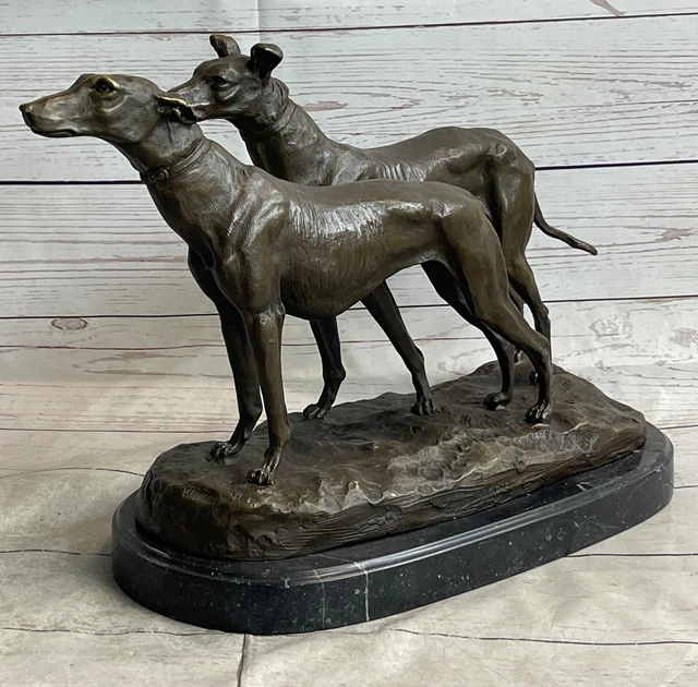 BRONZE GREYHOUND WHIPPET Dog Sculpture Racing Statue Trophy Ornament ...