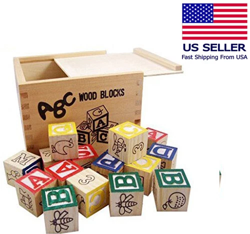 EDUCATIONAL WOOD ALPHABET & Number Blocks, ABC Pre-Kindergarten Toy for ...