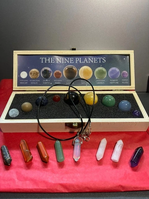 NINE PLANET SOLAR System Natural Gemstone Set Crystals in box with ...