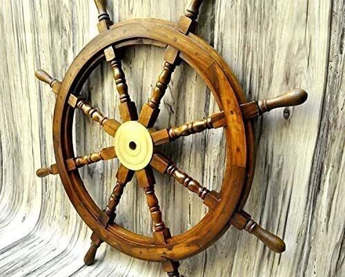 ROUE DE BATEAU nautique en bois pirate capitaine rustique bateau direction 24... EUR 69,23 ...