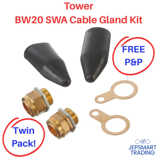 TOWER BW20 BRASS SWA Armoured Cable Gland Kit Internal IP54 (Pack of 2 ...