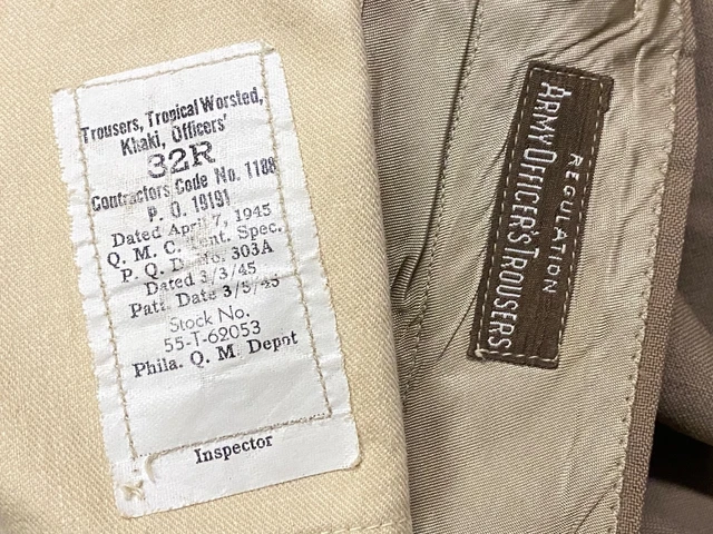 WWII 1945 REGULATION ARMY OFFICER KHAKI TROPICAL WORSTED WOOL TROUSERS ...