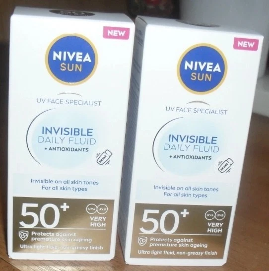 NIVEA SUN UV Face Invisible Daily Fluid SPF50+ (40ml), Face Sunscreen x2 £13.20 - PicClick UK