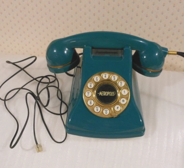 VINTAGE METROPOLIS PHONE Teal Push Button Rotary Dial Ringer SW2504 ...