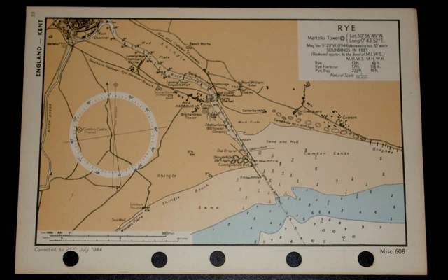 HISTORIC RYE, KENT - Rare Vintage WW2 Naval Map 1944 topology £4.99 ...