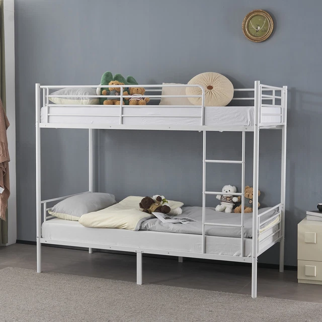 WHITE METAL BUNK Bed Frame With Metal Slats/Ladder/Guard Rail for Kids ...