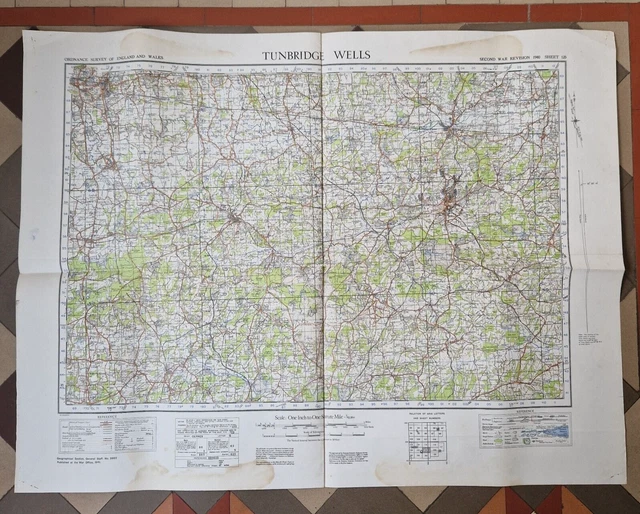 WW2 REVISION 1940 Vintage Paper Sheet Map Tunbridge Wells Kent Sheet ...