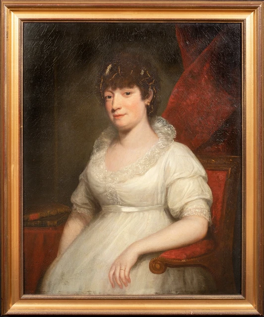 LARGE 19TH CENTURY Portrait of A Lady Mary Ann Pigot White Dress ...