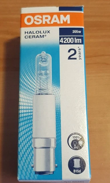 OSRAM HALOGENLAMPE HALOLUX Ceram 64499 B15d 230V 205W NEU OVP Tobias ...