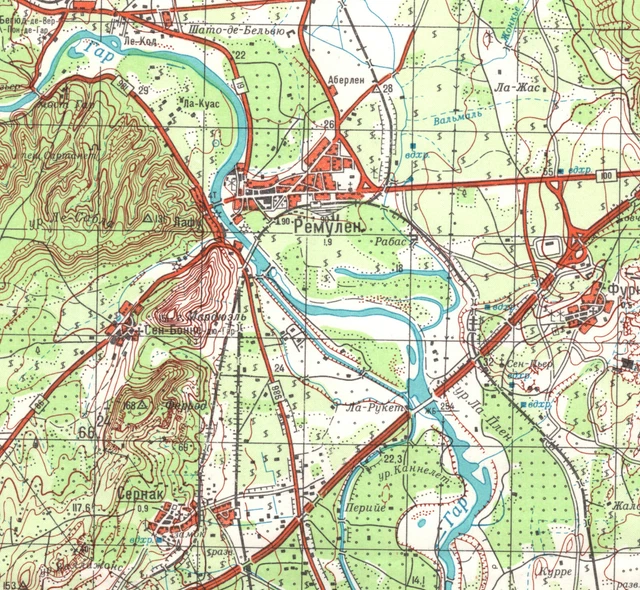 RUSSIAN SOVIET MILITARY Topographic Map - ARAMON (France, Gard), 1:50K ...