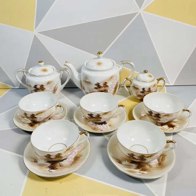 JAPANESE FINE CHINA Hayasi Kutani Geisha Lithophane 32 pcs Coffee Tea ...