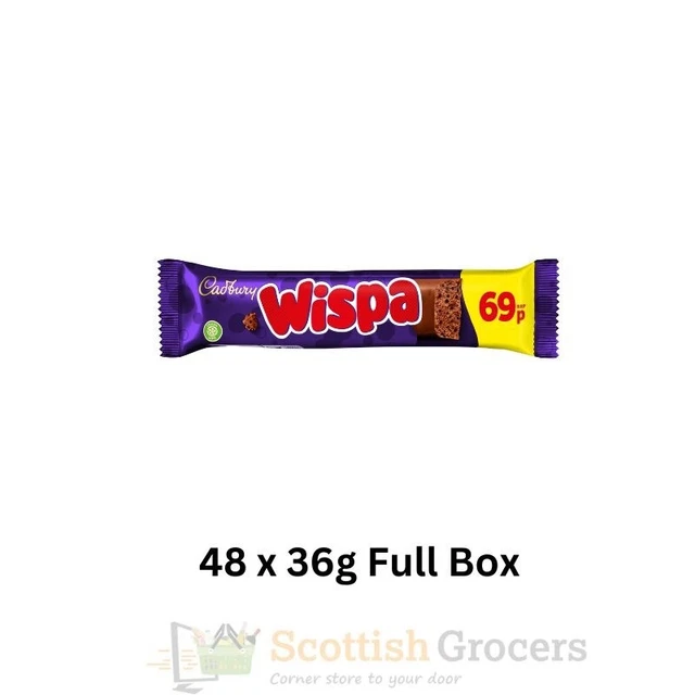 CADBURY WISPA FULL Size Milk Chocolate Bar 48 x 36g Full Box £29.99 ...