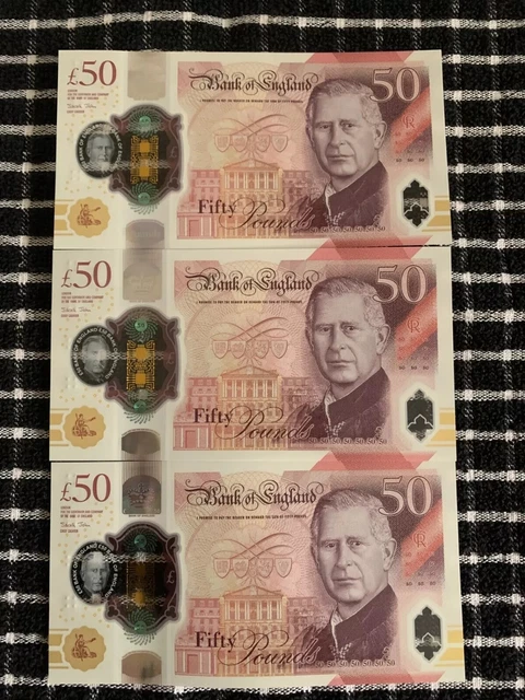 3 NEW UNCIRCULATED £50 Pound Note King Charles III Polymer Mint £199.00 ...