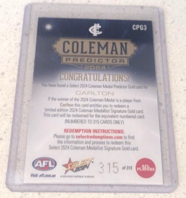 2024 FOOTY STARS Carlton Coleman Predictor Gold 315/315 CPG3 Curnow ...