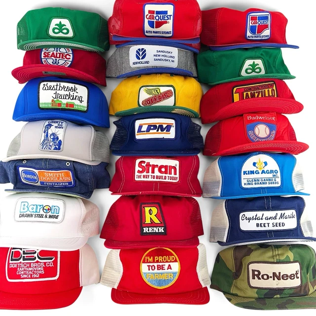 VINTAGE MESH TRUCKER Snapback Hat Lot of 22 Logo Patch Advertising Caps ...
