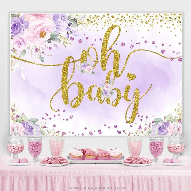 GLITTER PURPLE AND Golden Floral Baby Shower Backdrop $37.79 - PicClick AU