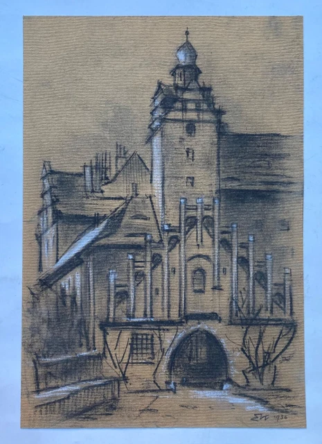 COAL DRAWING 1936 Ernst Keller City Gate City View 45 X 31 Cm £54.15 ...