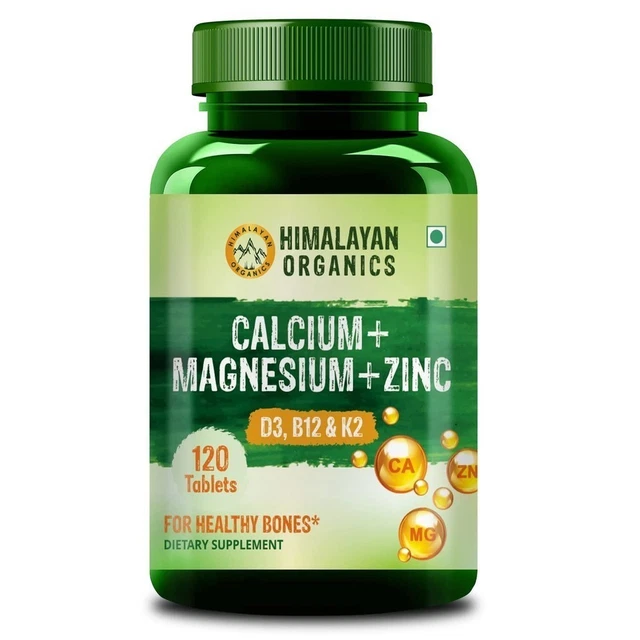 HIMALAYAN ORGANICS CALCIUM Magnesium Zinc Vitamin D3 & B12 & K - 120 ...