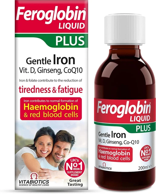 FEROGLOBIN PLUS LIQUID Iron Supplement with Vitamin D & Ginseng, 200ml ...