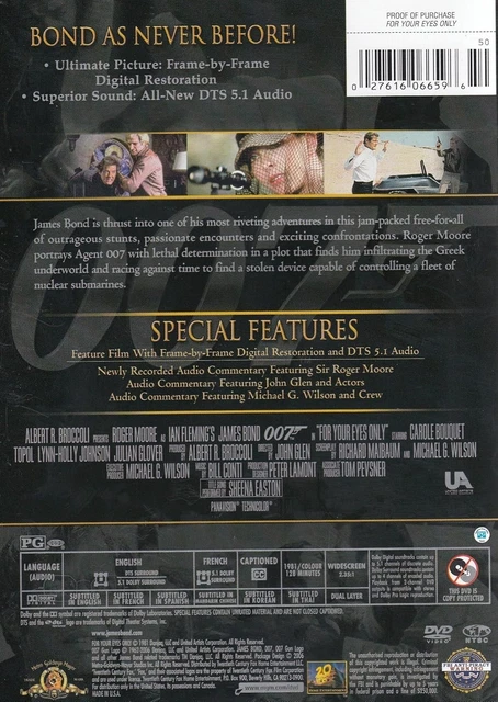 FOR YOUR EYES Only - Roger Moore Carole Bouquet Topol - James Bond New ...