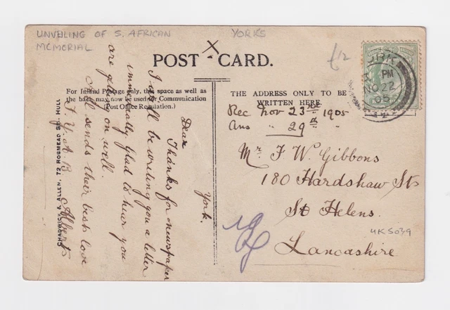 YORKS UNVEILING WAR MEMROIAL LORD ROBERTS Chadwick & Allen RP PC 1905 ...